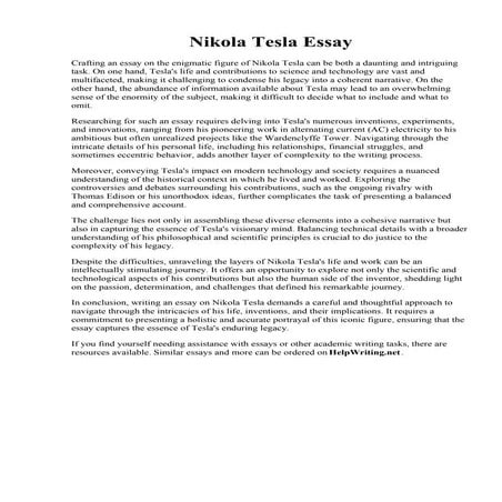 Nikola Tesla Essay. The Remarkable Nikola Tesla - Free Essay Example ...