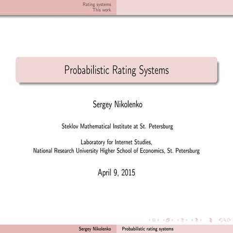 Sergey Nikolenko - Probabilistic rating systems | PDF | Technology & Computing