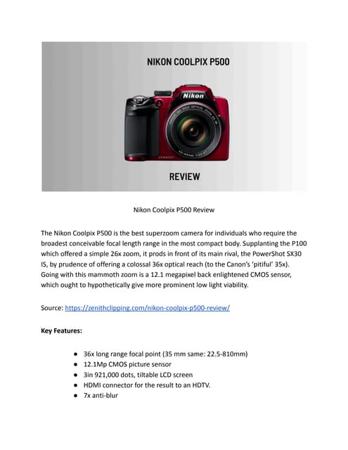 Most Used Nikon Coolpix P500 Camera Review PDF