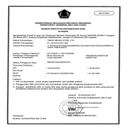 CONTOH NIK YANG SUDAH KELUAR DARI BEA CUKAI | PDF