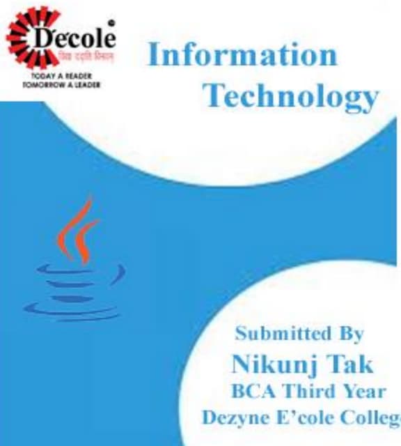 Nikunj Tak 3rd Year Bcaproject On Java Programming Pdf
