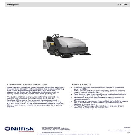 Nilfisk Advance SR 1601 Rider Floor Sweeper | Sweepers Australia | PDF