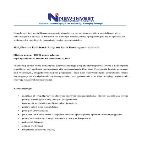 Mid Senior Ruby on Rails developer zdalnie | PDF