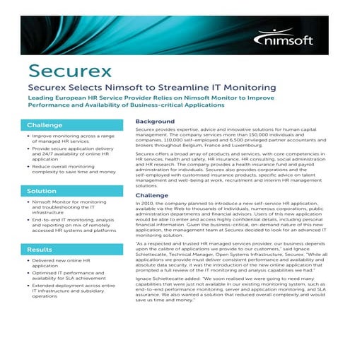 Securex Selects Nimsoft to Streamline IT Monitoring | PDF