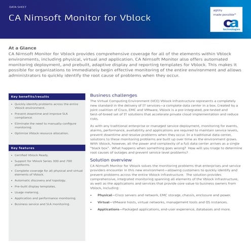 CA Nimsoft Monitor for Vblock | PDF