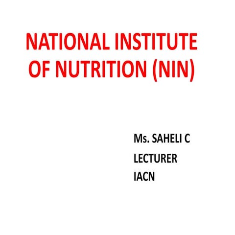 National Institute of Nutrition (NIN) | PDF