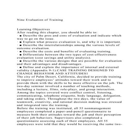 Nine Evaluation of TrainingLearning ObjectivesAfter readin.docx
