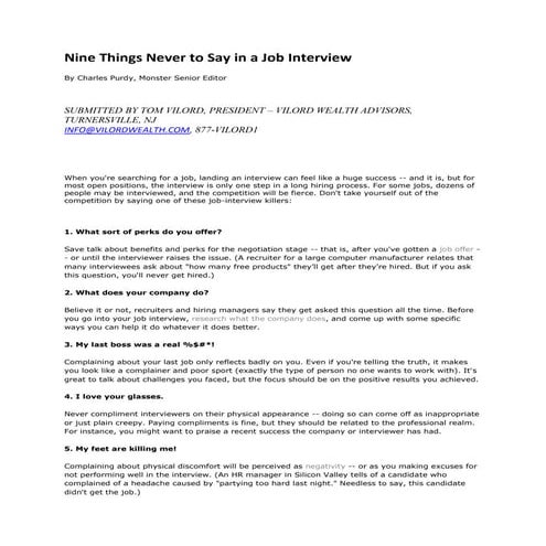 Nine things never to say in a job interview | DOCX