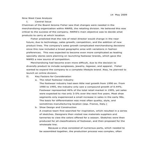 Nine West Case Analysis | PDF