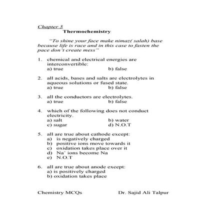 Definitions and MCQs of Ninth Class Chemistry (Thermochemistry) | DOC ...
