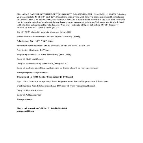 Nios admission 2016 | PDF