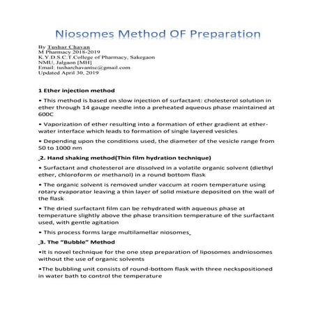 Niosomes method of preparation | PDF