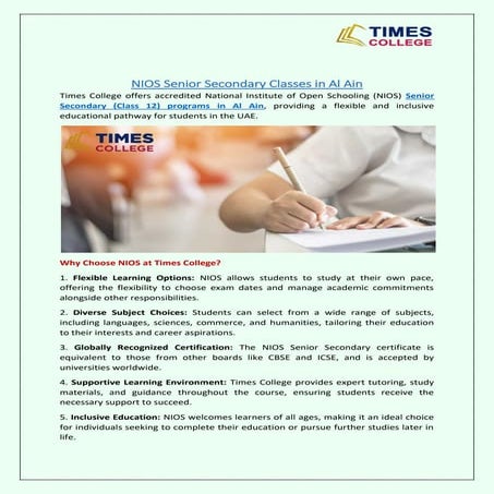 NIOS Senior Secondary Classes in Al Ain - Times College | PDF