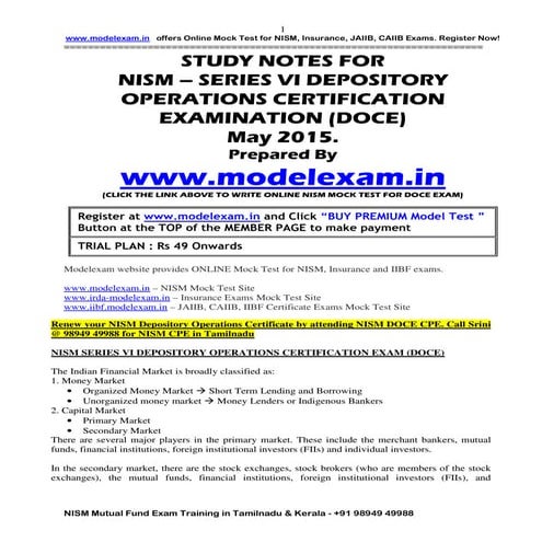 NISM STUDY MATERIAL FOR NISM DOCE DEPOSITORY EXAM GUIDE. | PDF