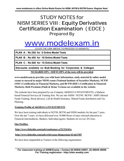 NISM Series VIII - Equity Derivatives Model Paper | PPTX | Stocks and ...