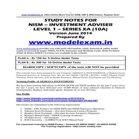 NISM INVESTMENT ADVISOR LEVEL1 | PDF