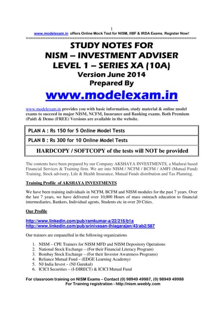 Nism investment adviser level 1- model question paper | PPT
