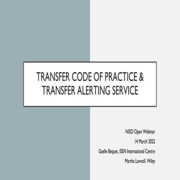 Béquet and Lovvoll "TRANSFER Code of Practice & TRANSFER Alerting ...