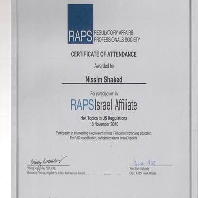 Nissim Shaked Certificate From Raps For Us Regulatory | PDF