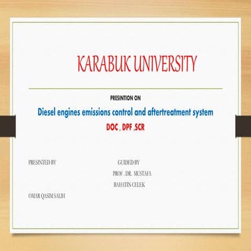 Advanced technologies as "DOC, DPF, SCR" to reduce Diesel engines ...