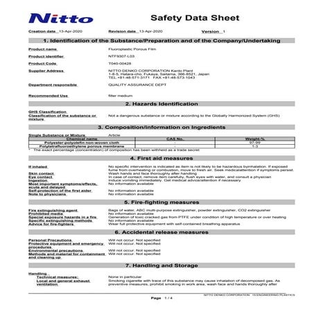 Nitto Safety Data Sheet_BEA Project | PDF