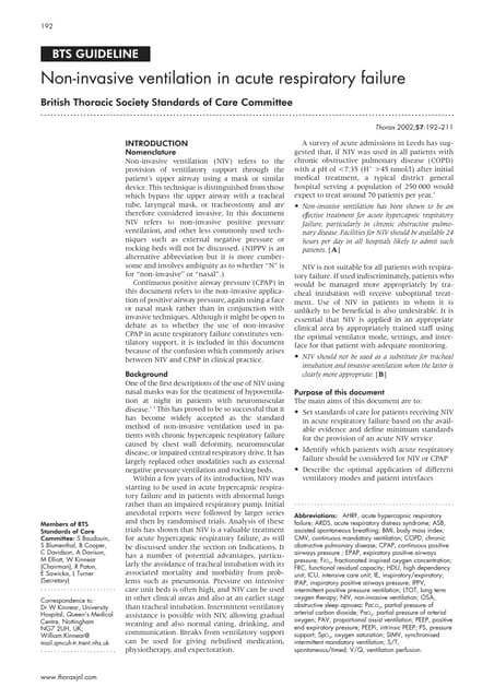 Non invasive ventilation in acute respiratory failure | PDF
