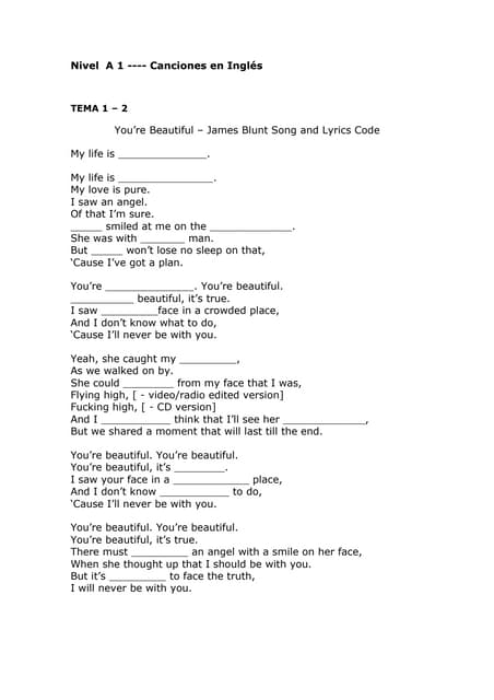 Aprender inglés con canciones - ejercicio para completar | PDF | Music ...