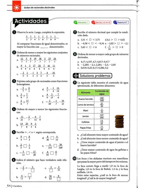 Hojas De Trabajo Para Comparar Y Ordenar Números Racionales
