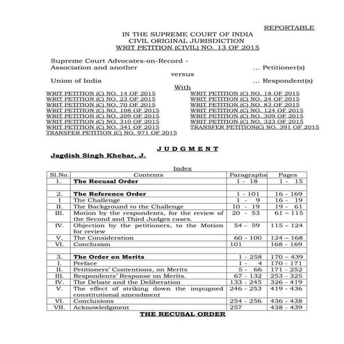 Supreme Court of India - Judgement on National Judicial Accountability ...