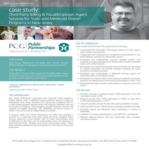 PCG Public Partnerships Case Study, New Jersey Department of Health and ...