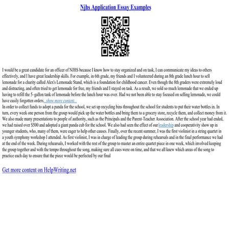 Njhs Application Essay Examples | PPT