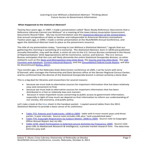 Learning to Live Without a Statistical Abstract | PDF