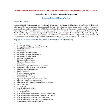 International Conference on NLP, AI, Computer Science & Engineering (NLAICSE 2024) | PDF