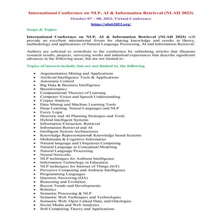 6th International Conference On Nlp Artificial Intelligence