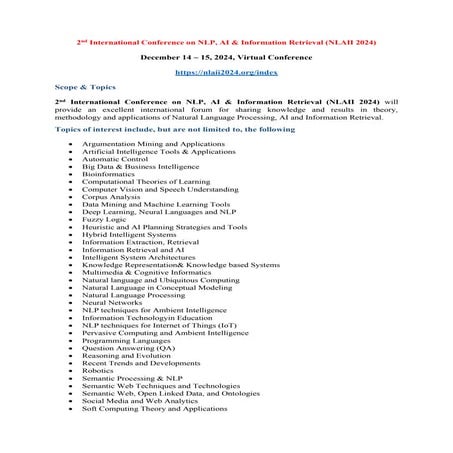 2nd International Conference on NLP, AI & Information Retrieval (NLAII ...
