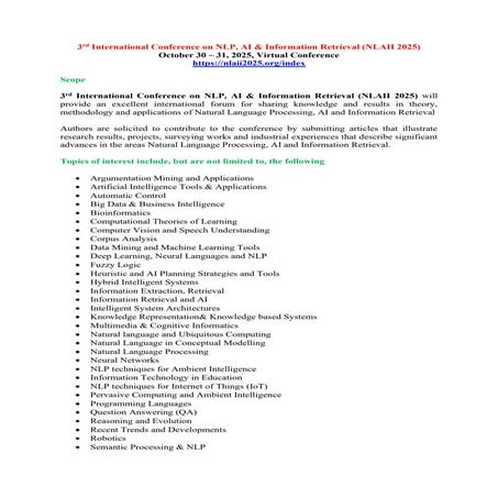 3rd International Conference on NLP, AI & Information Retrieval (NLAII 2025) | PDF