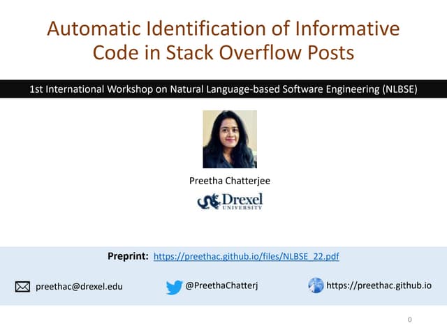 Automatic Identification Of Informative Code In Stack Overflow Posts Ppt