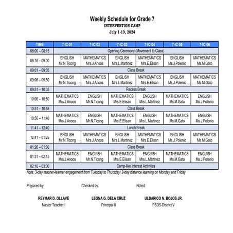 NLC 2024 Schedule for Intervention Camps | PDF