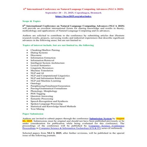 6th International Conference on Natural Language Computing Advances ...