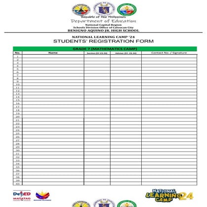 National Learning Camp School Registration Form | PDF