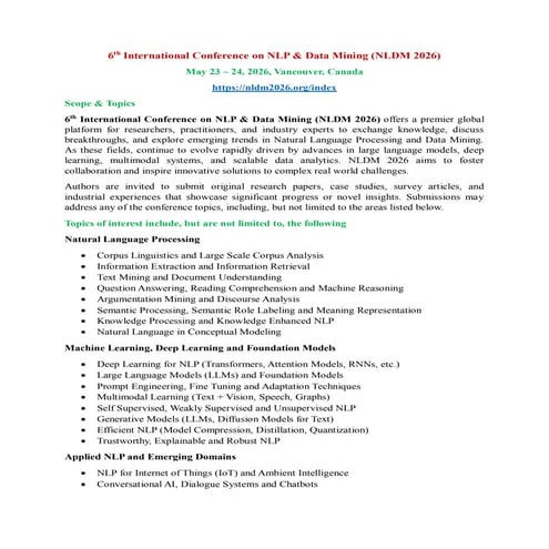 6th International Conference on NLP & Text Mining (NLTM 2026) | PDF