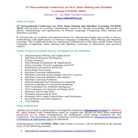 Call for Papers - 5th International Conference on NLP & Data Mining ...