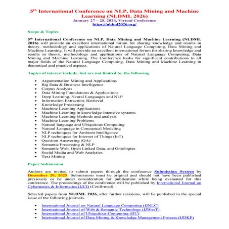 4th International Conference on Machine Learning, NLP and Data Mining ...