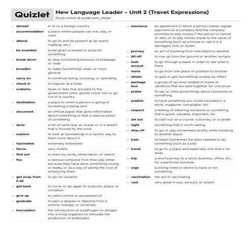 Nll unit 2 vocabulary travel expressions | PDF