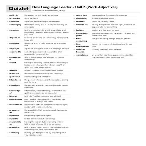 Nll unit 3 vocabulary work adjectives | PDF