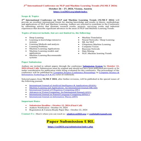 2nd International Conference on NLP and Machine Learning Trends (NLMLT 2024) | PDF