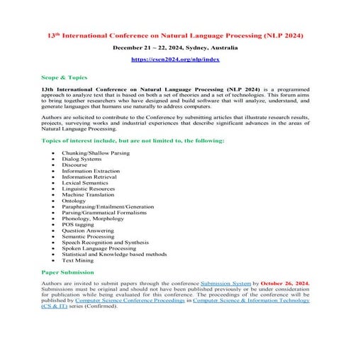 14th International Conference on Natural Language Processing (NLP 2025) | PDF
