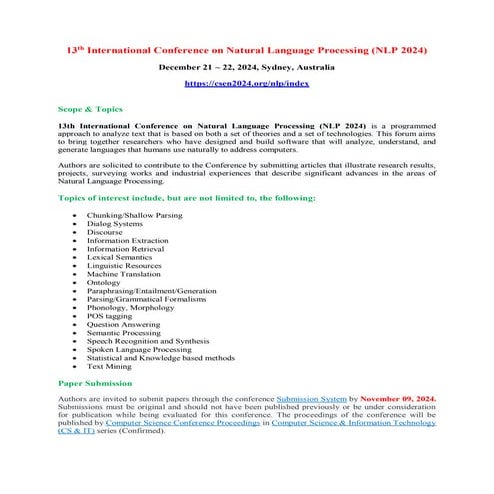 Call For Papers- 14th International Conference on Natural Language ...