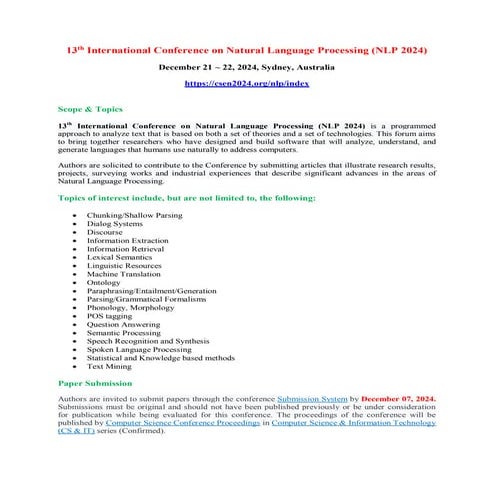 2nd International Conference on NLP, AI & Information Retrieval (NLAII 2024) | PDF