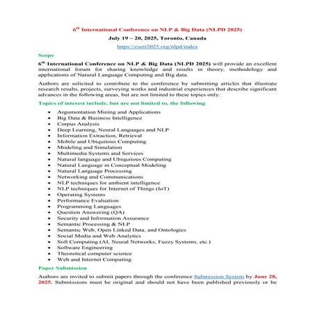 NLPD 2025 : 6th International Conference on NLP & Big Data | PDF